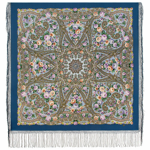 Платок Павловопосадская платочная мануфактура,148х148 см, голубой, зеленый