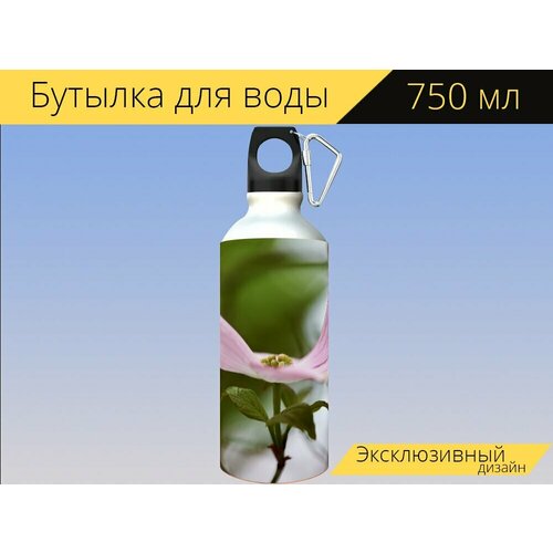 Бутылка фляга для воды "Рог, кизил, цвести" 750 мл. с карабином и принтом