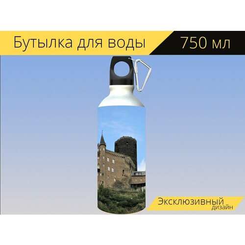 Бутылка фляга для воды "Замок, башни близнецы, вершина" 750 мл. с карабином и принтом