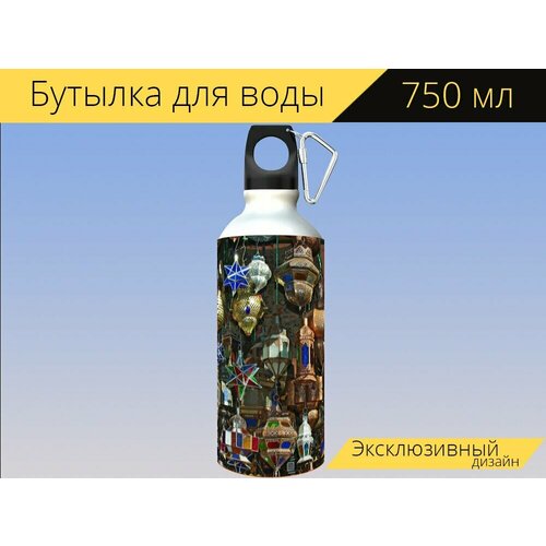 Бутылка фляга для воды "Марракеш, базар, рынок" 750 мл. с карабином и принтом
