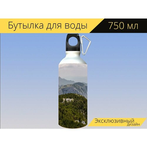 Бутылка фляга для воды "Гора, хорватия, далмация" 750 мл. с карабином и принтом