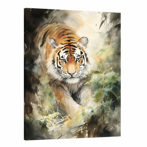 Интерьерная картина 50х70 "Тигр в темной гуще"