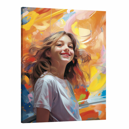 Интерьерная картина 50х70 "Улыбка девочки в мире искусства"