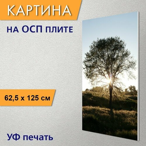 Вертикальная картина на ОСП "Дерево, трава, природа" 62x125 см. для интерьериа