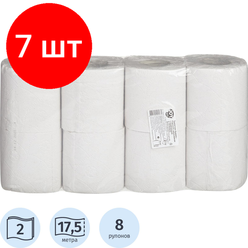 Комплект 7 упаковок, Бумага туалетная JOY ECO 2сл вторич. втул 17.5м 140л 8рул/уп