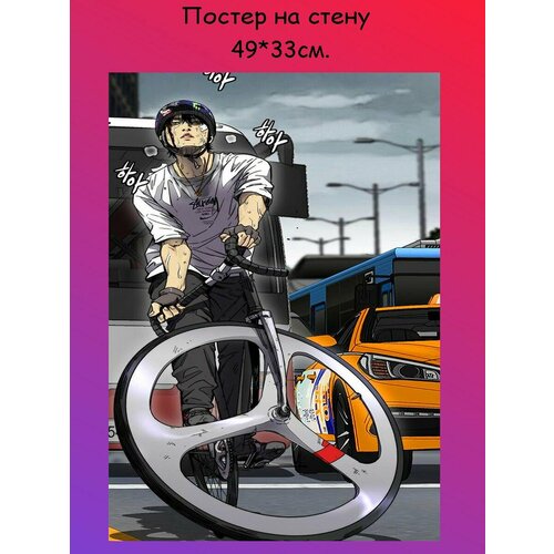 Постер, плакат на стену "Аниме ветролом велосипед" 49х33 см (А3+)