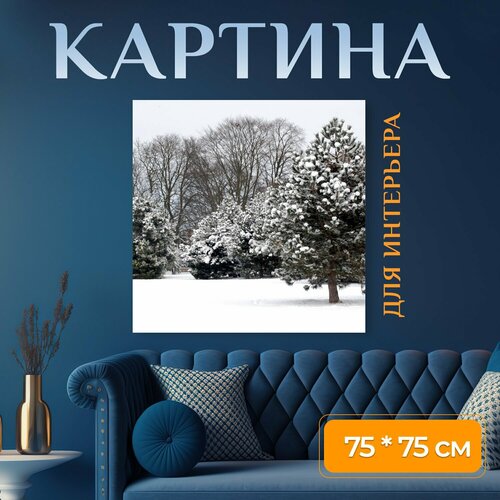 Картина на холсте "Снег, белый, зима" на подрамнике 75х75 см. для интерьера