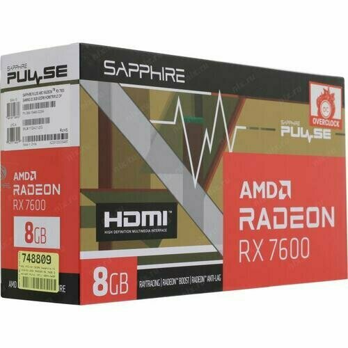 Видеокарта Sapphire RX7600 PULSE 8GB 128-bit GDDR6 HDMI 3xDP 2FAN RTL