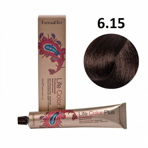 Крем-краска для волос Farmavita Life Color Plus 6.15 темно-пепельный махагоновый блондин, 100 мл
