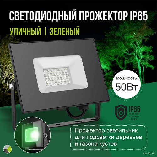 Прожектор светильник зеленый для подсветки деревьев газона кустов светодиодный 50Вт IP65 уличный