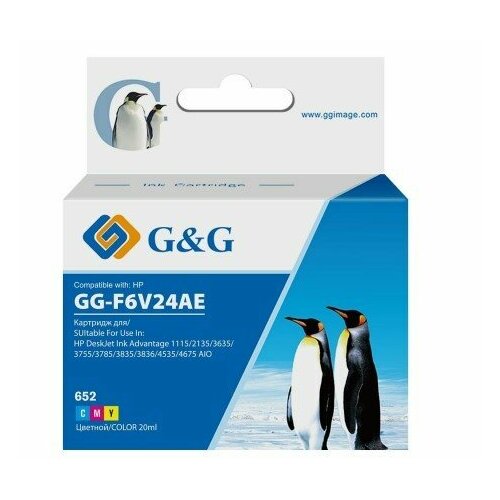 Картридж струйный G&G Gg-f6v24ae 652 многоцветный (20мл) для HP IA 1115/2135/3635/4535/3835/4675 Gg- .