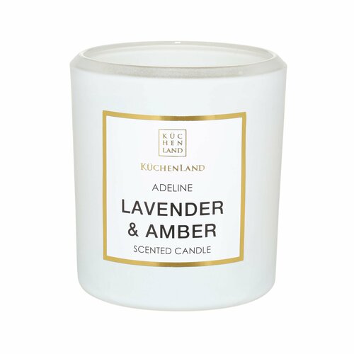 Свеча ароматическая, 10 см, в подсвечнике, белая, Lavender and Amber, Adeline