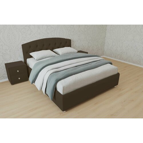 Двуспальная кровать Берлин с матрасом 140x200 с подъемным механизмом и с коробом для белья велюр коричневый без ножек