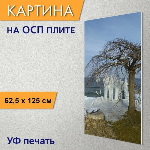 Вертикальная картина на ОСП "Зима, снег, природа" 62x125 см. для интерьериа