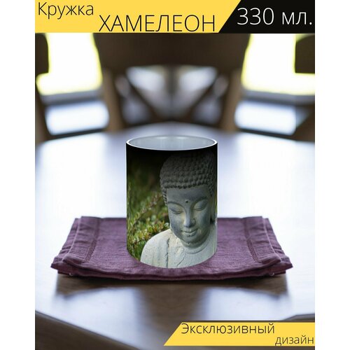 Кружка хамелеон с принтом "Будда, сидя, портрет" 330 мл.