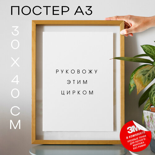 Постер с надписью на стену, плакат - интерьерная Руковожу этим цирком, 30х40, А3