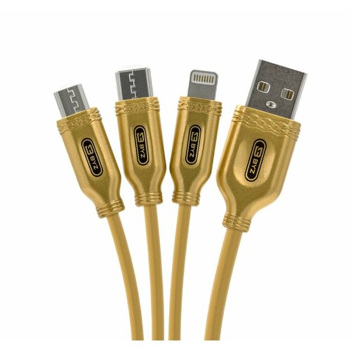 Кабель 3 в 1 BYZ BL-699 , USB - microUSB/Lightning/Type-C, 3.1 А, 1.2 м, золотистый