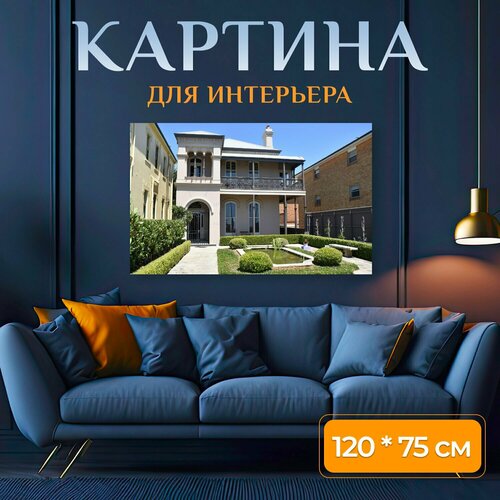 Картина на холсте "Дом, терраса, сад" на подрамнике 120х75 см. для интерьера