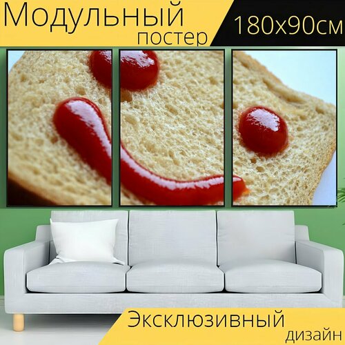 Модульный постер "Хлеб, кетчуп, красный" 180 x 90 см. для интерьера