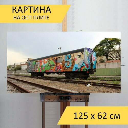 Картина на ОСП 125х62 см. "Поезд, вагон, цвет" горизонтальная, для интерьера, с креплениями