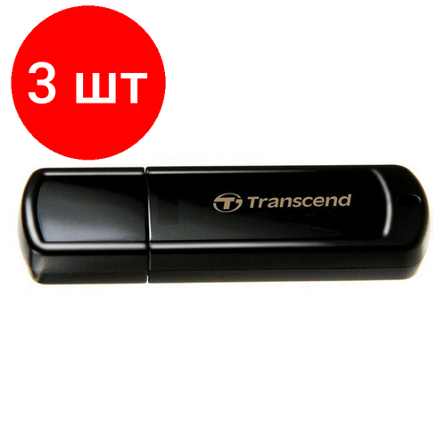 Комплект 3 штук, Флеш-память Transcend JetFlash 350, 64Gb, USB 2.0, чер, TS64GJF350