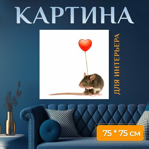Картина на холсте "Крыса, воздушный шар, валентинка" на подрамнике 75х75 см. для интерьера