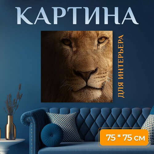 Картина на холсте "Лев, портрет, портрет животных" на подрамнике 75х75 см. для интерьера