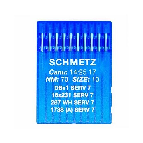 Иглы Schmetz для промышленных швейных машин, тонкая колба 1738/DBx1 SERV7 №70, 10 шт.