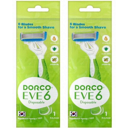 DORCO EVE SHAI Vanilla 6 Одноразовый станок для битья с 4 лезвиями, женский, с увлажняющей полоской, 1 шт. в уп, 2 уп.