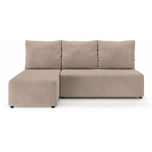 Угловой диван-кровать PUSHE раскладной Каир Lux, левый угол, велюр, бежевый Balance 130