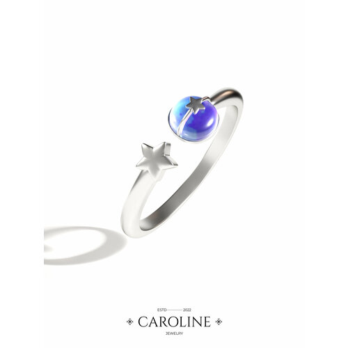 Кольцо-кулон Caroline Jewelry, лунный камень, кристалл, безразмерное, синий, серебряный