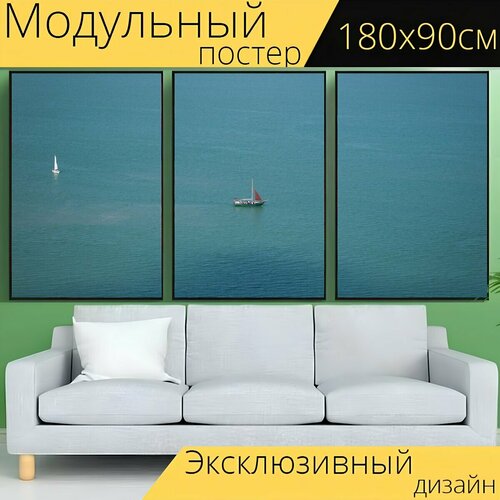 Модульный постер "Озеро балатон, венгрия, парусный спорт" 180 x 90 см. для интерьера