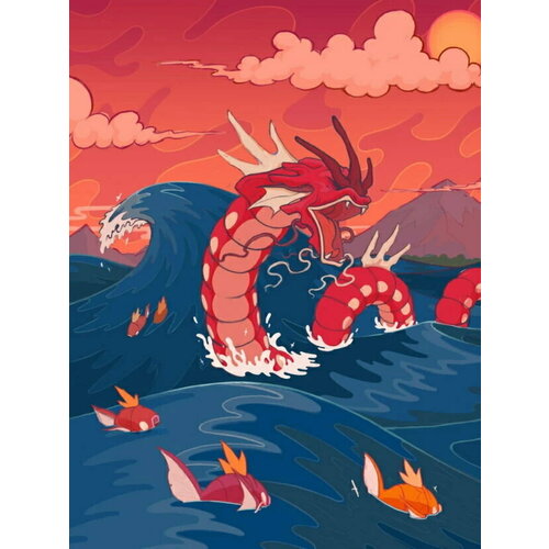 Плакат, постер на холсте Dragon waves (Модульные постеры)-1/Дракон и волны/искусство/арт/абстракция/творчество. Размер 21 х 30 см