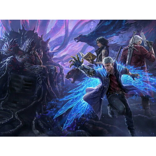 Плакат, постер на бумаге Devil May Cry 5/игровые/игра/компьютерные герои персонажи. Размер 21 х 30 см
