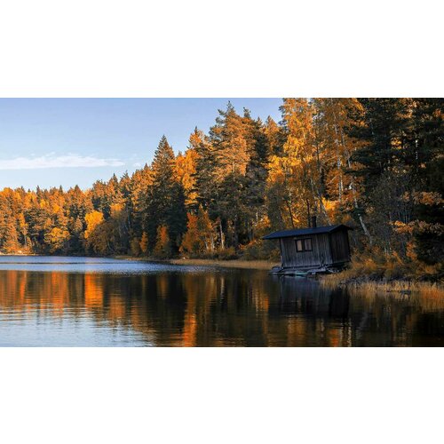Картина на холсте 60x110 Альянс Лес "Осень Природа берег Леса" на подрамнике / интерьер/ декор