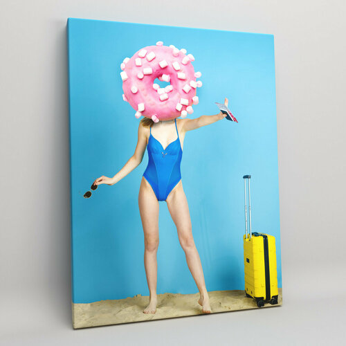 Картина на холсте (интерьерный постер) "Девушка пончик", с деревянным подрамником, размер 30х40 см