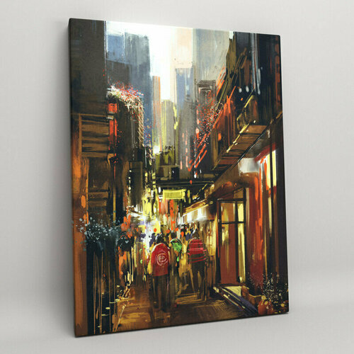 Картина на холсте (интерьерный постер) "Люди идущие на работу в узком переулке", с деревянным подрамником, размер 22x30 см