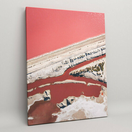 Картина на холсте (интерьерный постер) "Розовое море - вид сверху", с деревянным подрамником, размер 45x60 см
