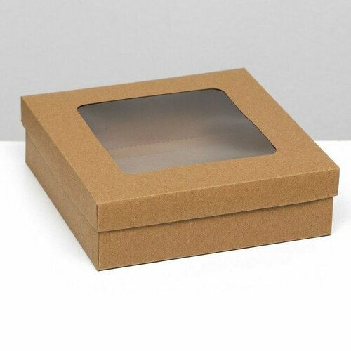 Коробка складная, крышка-дно, с окном, крафт, 20 х 20 х 6 см (комплект из 15 шт)