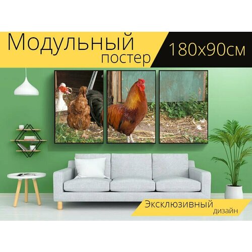 Модульный постер "Кран, гордо, фермерский двор" 180 x 90 см. для интерьера