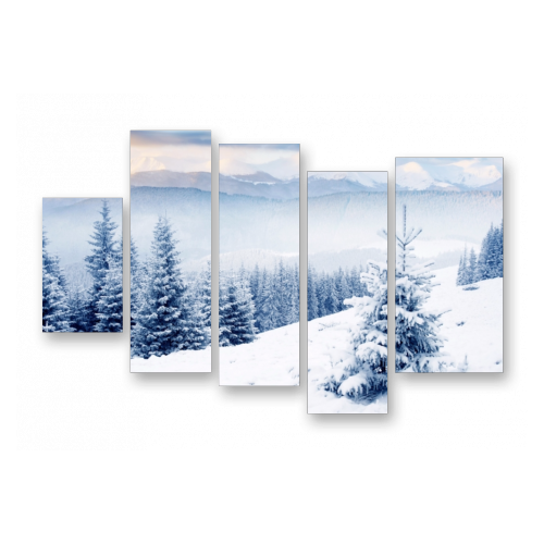 Модульная картина на стекле | Diva Kartina | Природа. Зимний горный пейзаж | 160X110 см