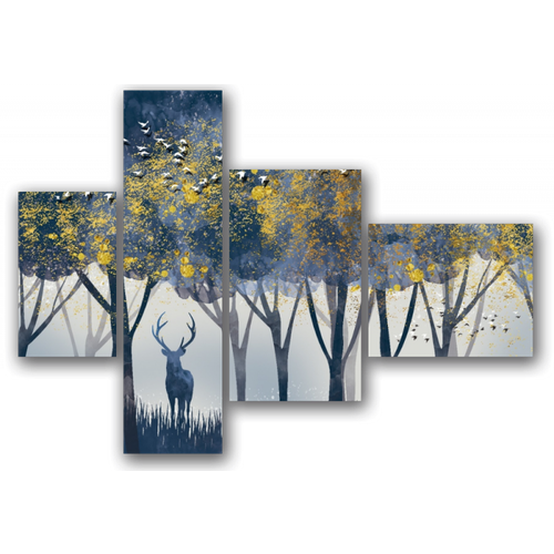 Модульная картина на стекле | Diva Kartina | Арт Постеры. Синий лес | 150X110 см