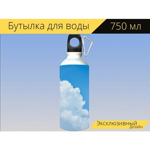 Бутылка фляга для воды "Облачно, дождь, салфетка" 750 мл. с карабином и принтом