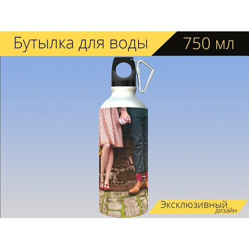 Бутылка фляга для воды "Пара, романтичный, все вместе" 750 мл. с карабином и принтом
