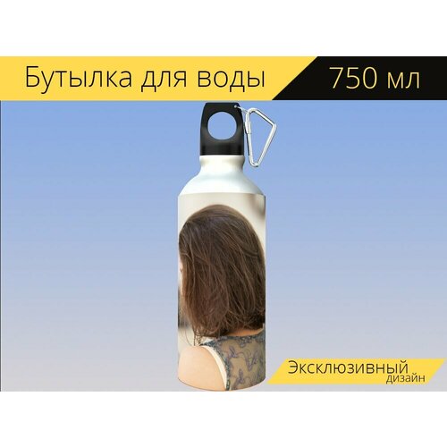 Бутылка фляга для воды "Волосы, парикмахер, макияж" 750 мл. с карабином и принтом