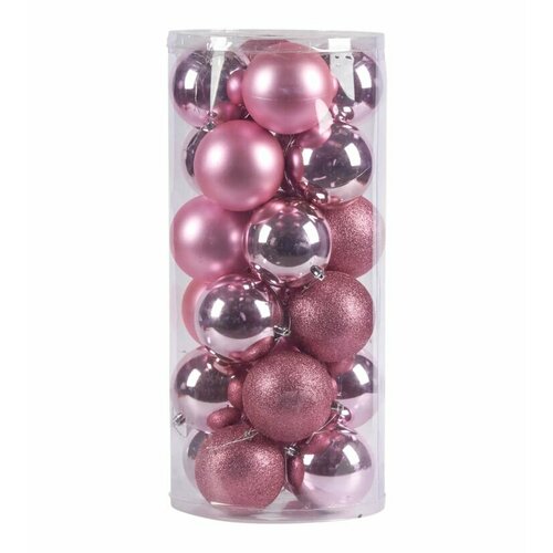 Набор ёлочных шаров 10 см цвет розовый, 24 шт.