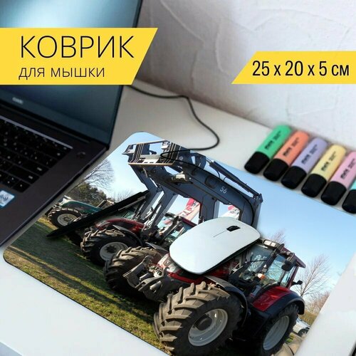 Коврик для мыши с принтом "Трактор, сельское хозяйство, вальтра" 25x20см.