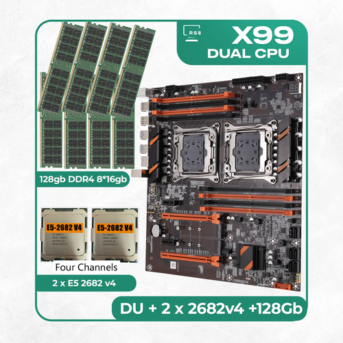 Комплект материнской платы X99: ZX-DU99D4 + 2 x Xeon E5 2682v4 + DDR4 128Гб 8х16Гб