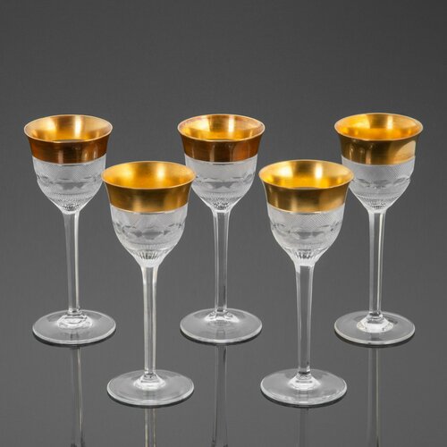 Набор из 5 бокалов с золотой каймой (предположительно "Mozer/Мозер"), хрусталь