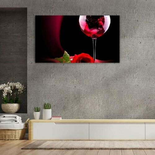Картина на холсте 60x110 LinxOne "Роза бокал красный" интерьерная для дома / на стену / на кухню / с подрамником